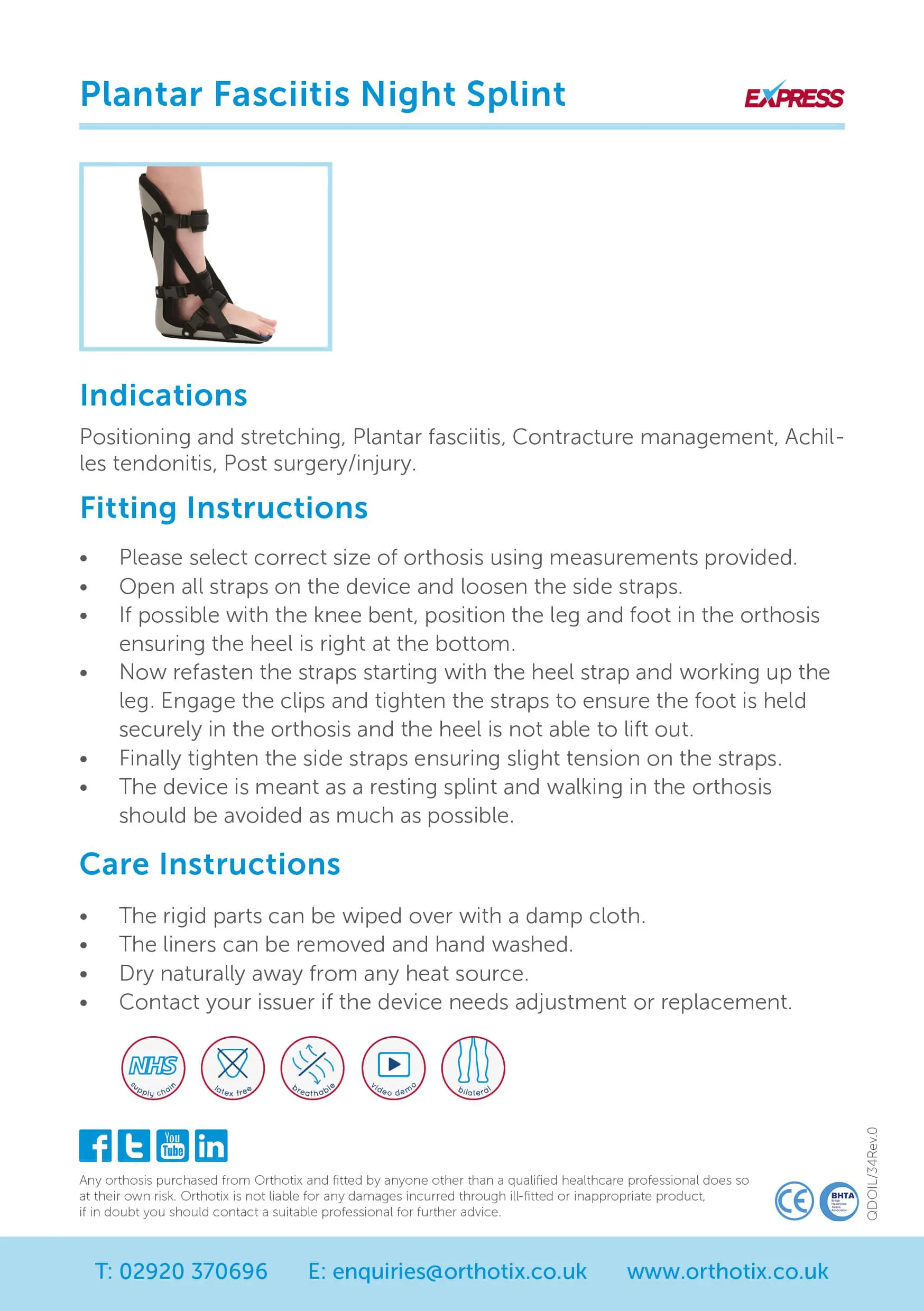 Express Dorsiflexion Night Splint - MedicalSupplies.co.uk