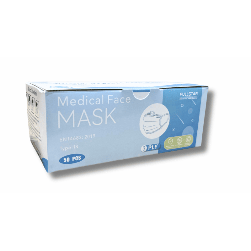Fullstar IIR 3-Ply facemasks Box of 50 - MedicalSupplies.co.uk