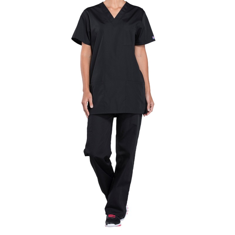 Cherokee 4876 V-Neck Black Scrub Top - MedicalSupplies.co.uk