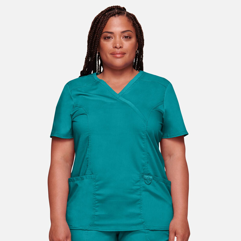 Cherokee WW610 Teal Wrap Scrub Top - MedicalSupplies.co.uk