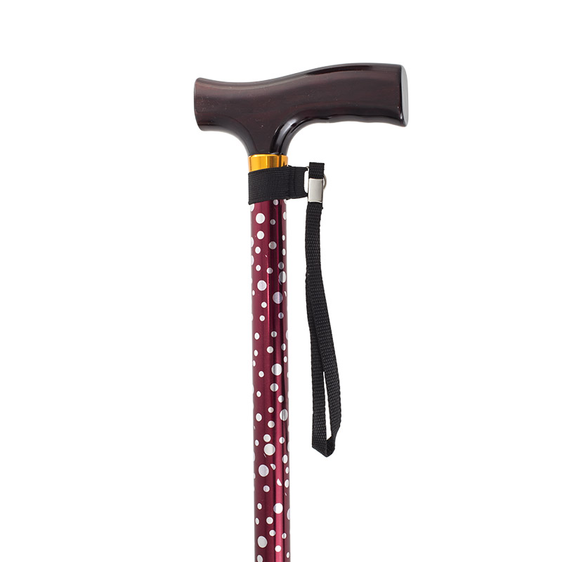 White Dot T-Handled Cane with Strap - MedicalSupplies.co.uk