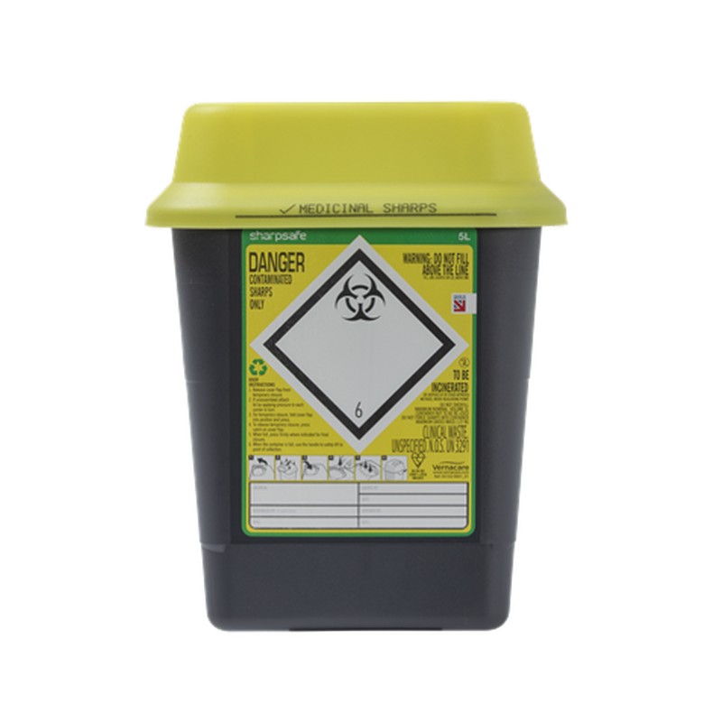 Sharpsafe 5L Yellow Sharps Container - MedicalSupplies.co.uk