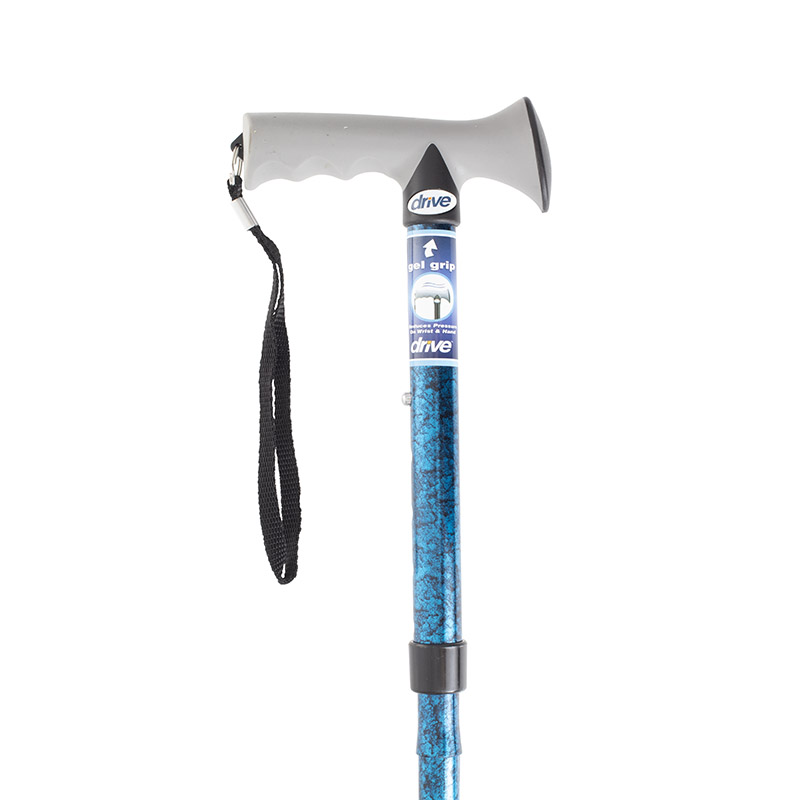 Blue Folding Cane with Gel Grip Handle - MedicalSupplies.co.uk